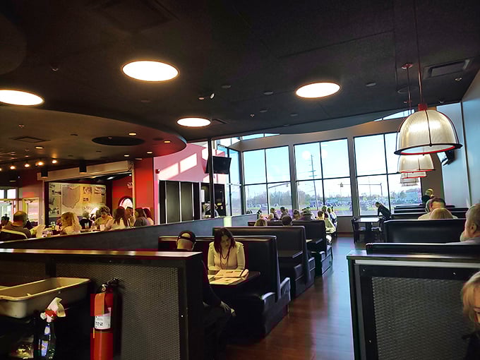 Booths designed for lingering conversations and the kind of comfort that makes you order dessert even when you're full.