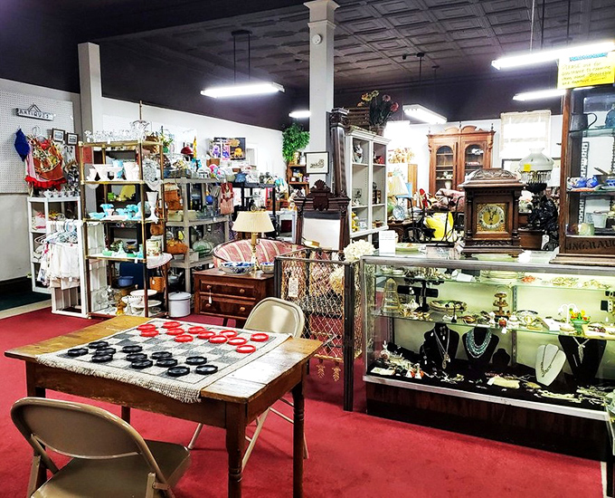 "Where checkers is always an option." Between browsing sessions, visitors might challenge a fellow treasure hunter to a game while surrounded by the artifacts of bygone eras.