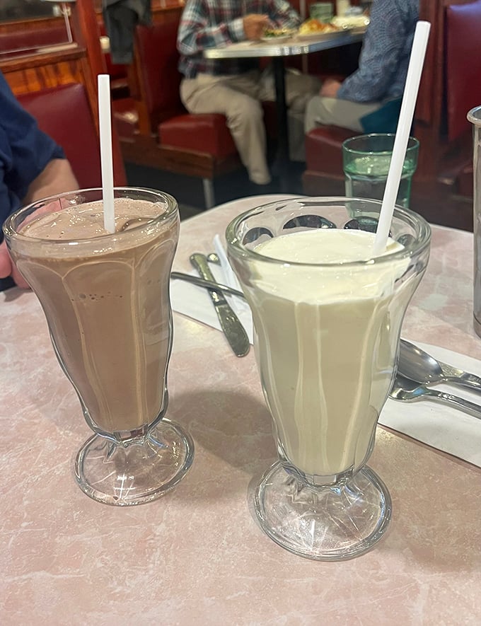 Old-school milkshakes served in those tall glasses that instantly transport you back to simpler times&mdash;thick enough to make your straw stand at attention.