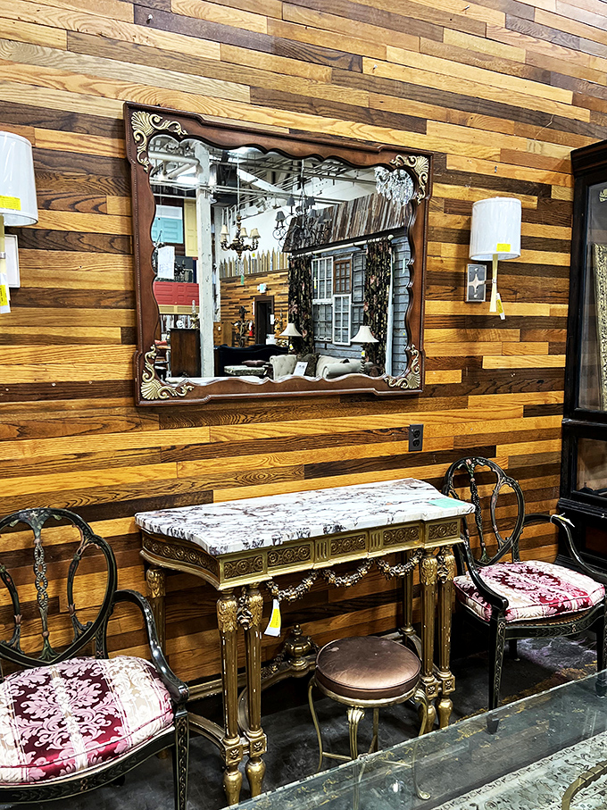 Ornate mirrors reflecting not just your image but the endless design possibilities in a space where every piece tells a story.