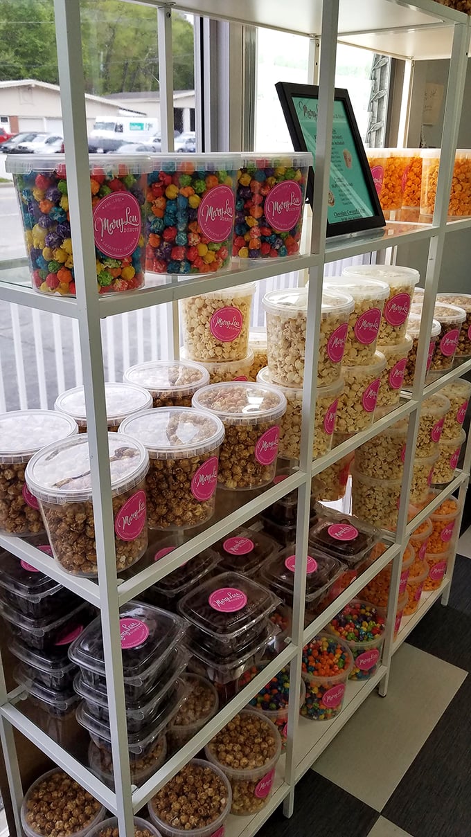 Beyond donuts, Mary Lou's colorful popcorn display proves they understand that life should be both sweet and occasionally salty.