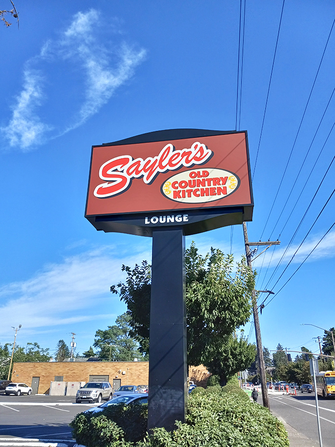 The iconic sign stands as a beacon of hope for the hungry, visible from blocks away like a meaty lighthouse.