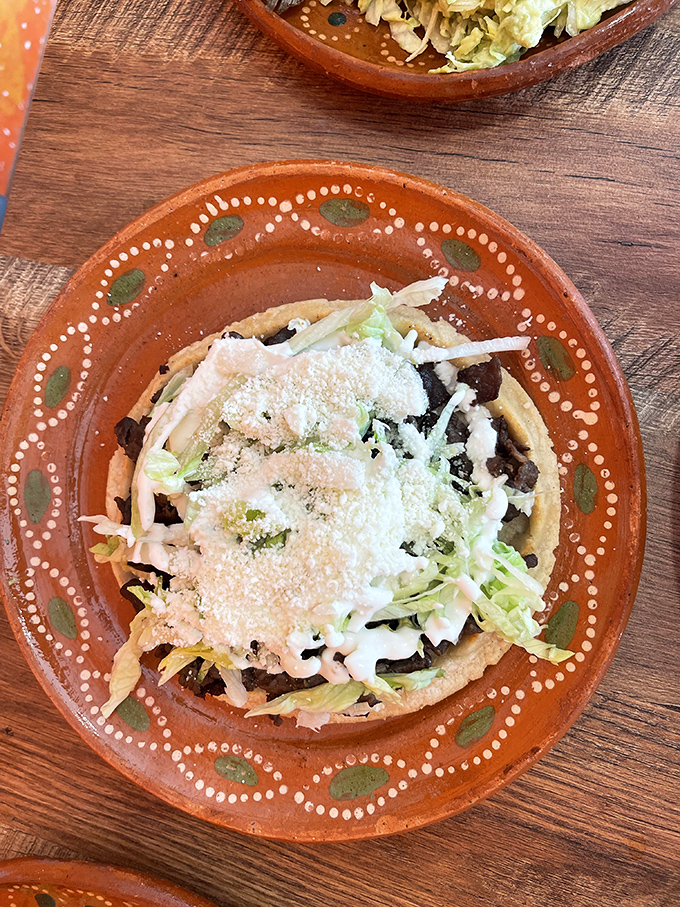 The sope&mdash;a thick masa base topped with beans, meat, lettuce and cheese&mdash;is like a tiny edible plate that's tastier than what it's holding.
