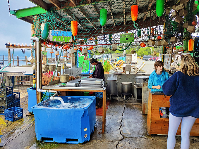 Where the magic happens&mdash;staff preparing the day's catch with the efficiency that comes from doing what you love, day after day.