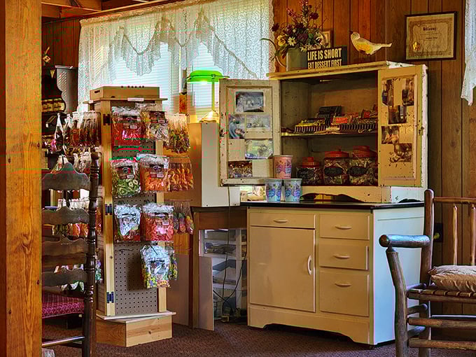 A little country store corner where candy and trinkets remind you that the best restaurants are also community gathering places.