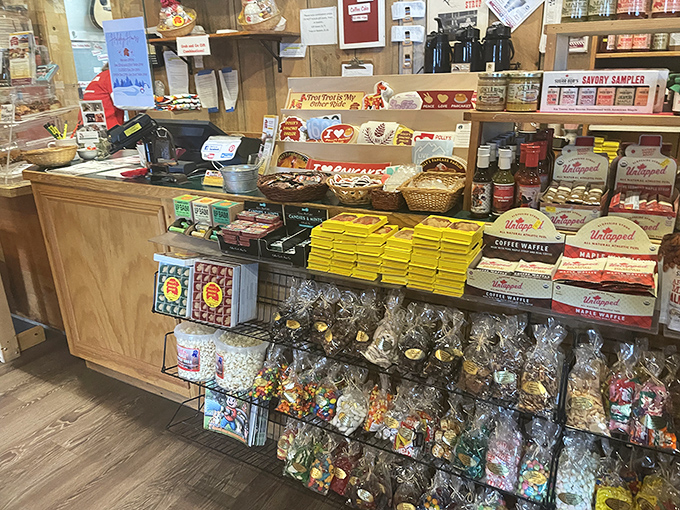 Temptation lined up in neat rows&mdash;maple goodies, pancake mixes, and sweet treats calling your name. Resistance is deliciously futile.