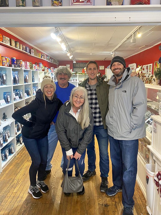 Happy chocolate pilgrims gathering in their natural habitat. The smiles tell you everything you need to know about what's in those bags.