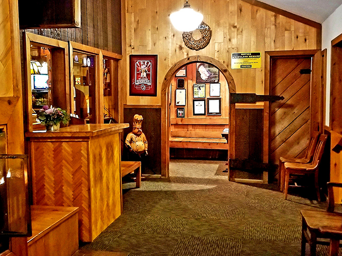 The waiting area feels like the den of that cool uncle who knows his way around a grill. Warm wood paneling and thoughtful details set the tone.