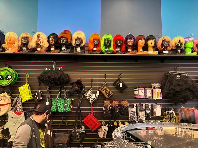 The wig wall offers instant transformation. From rockabilly to anime character, become someone else for a day&mdash;or just until the compliments stop.