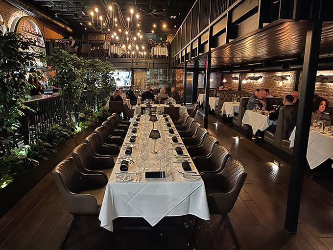The elegant dining room at Elliott's&mdash;where conversations pause mid-sentence when the steaks arrive.