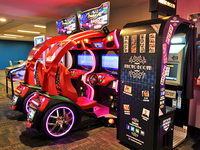 The arcade corner - where quarters disappear faster than your bowling score rises, but the fun never diminishes.