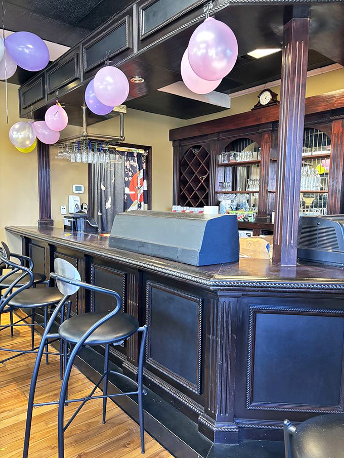 A bar with festive balloons that says "celebration" without screaming it. Sometimes the best nights out happen in the most unassuming places.