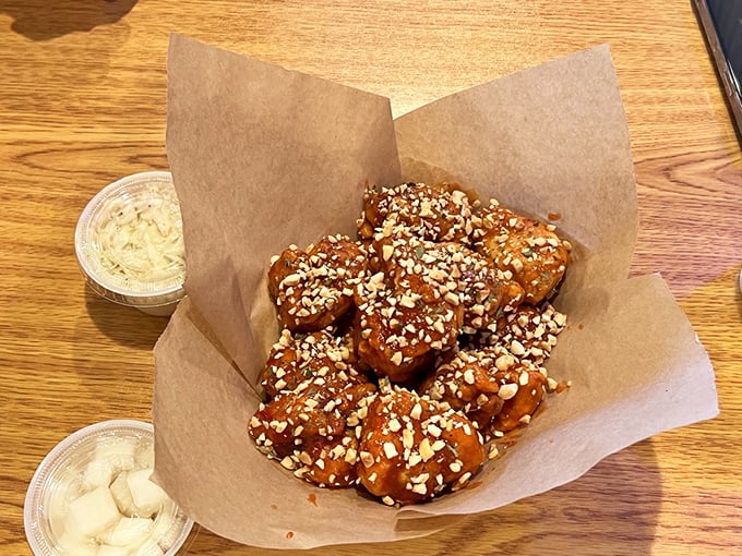 Boneless Yangnyum chicken: all the flavor with none of the navigation. For when you want deliciousness without the cartography.