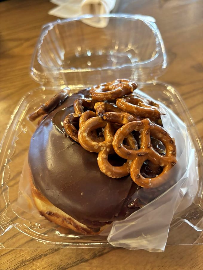 Salty meets sweet in this caramel pretzel masterpiece. It's the Odd Couple of donuts, and it totally works!