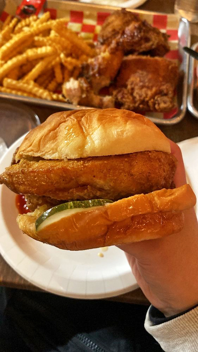 The perfect chicken sandwich doesn't exi— Oh wait, there it is, complete with pickles and a sauce worth bottling.