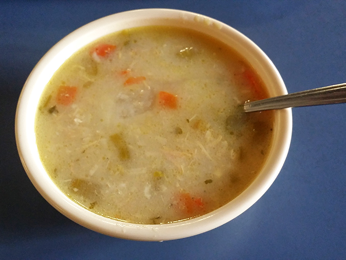 Chicken soup so homestyle it could make your grandmother nervously check her recipe box.