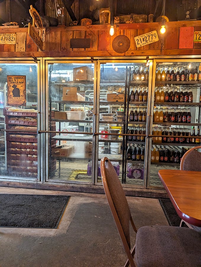The beer fridge isn't just stocked&mdash;it's curated. Those glass doors are portals to craft beer nirvana, with license plates above keeping watch like barbecue guardian angels.