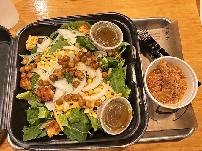 Even salad gets the smokehouse treatment here, with protein-packed greens that make eating vegetables feel like cheating on your diet.