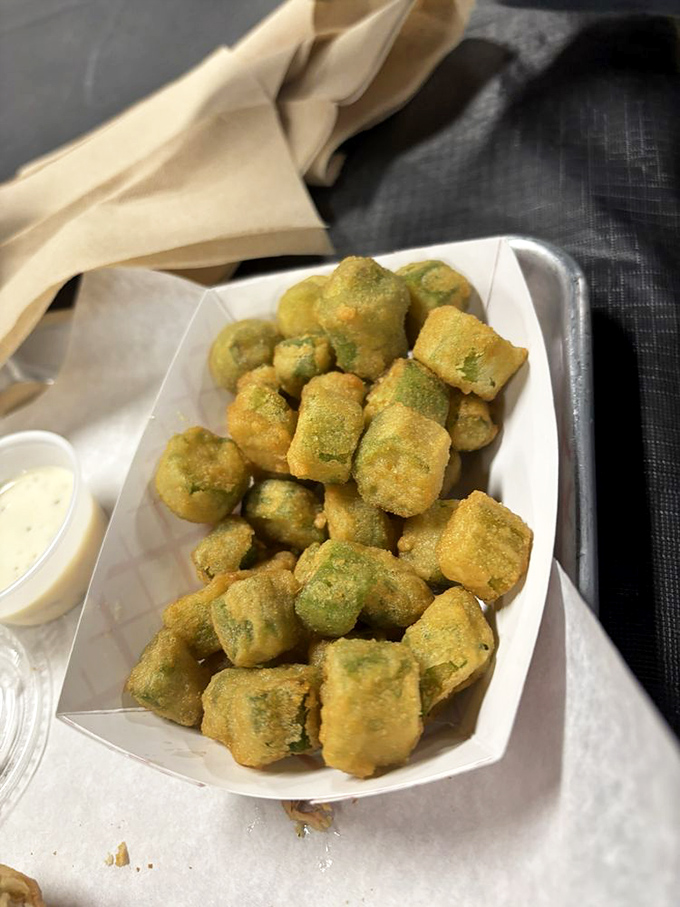 Fried okra: the unsung hero of barbecue sides. These golden-green nuggets offer the perfect crunchy counterpoint to all that tender, smoky meat.