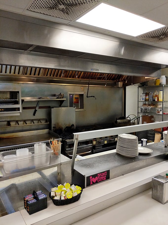 The kitchen's battle station, where potato alchemy happens daily. Notice the absence of freezers full of pre-made hash browns.