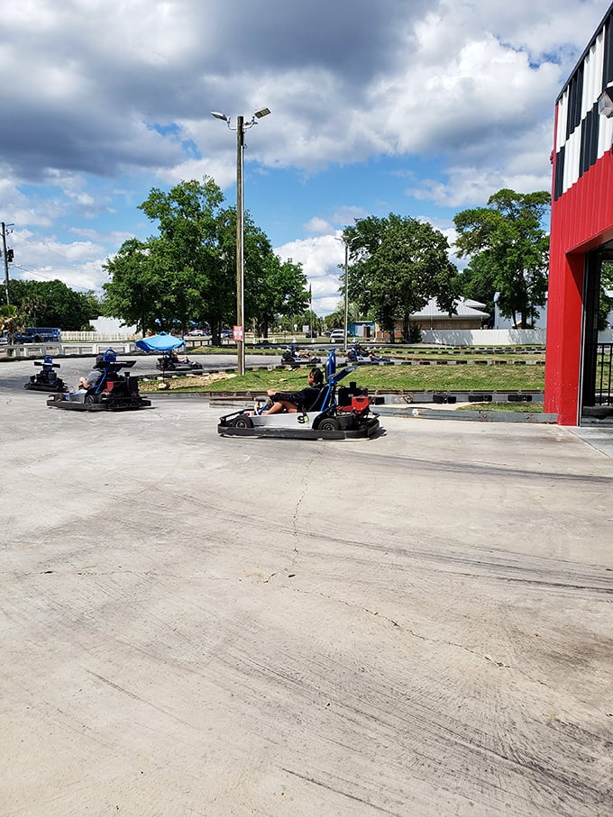 Social distancing doesn't diminish the competition. Even with space between karts, the primal urge to be first across that finish line remains deliciously intact.