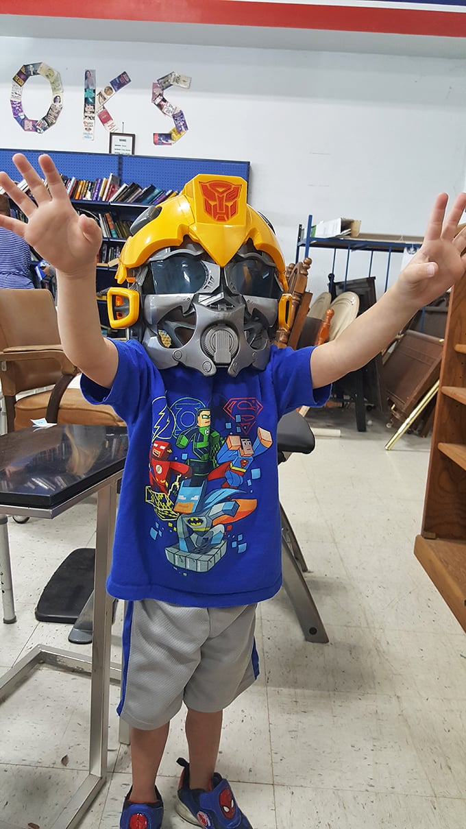 Somewhere beneath that Transformer mask is a child discovering the magic of reinvention &ndash; thrift stores are where imagination thrives.