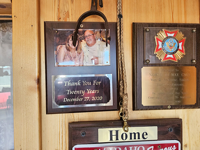 Twenty years of feeding Idaho Falls, commemorated on the wall—because good food creates the kind of loyalty that deserves a plaque.