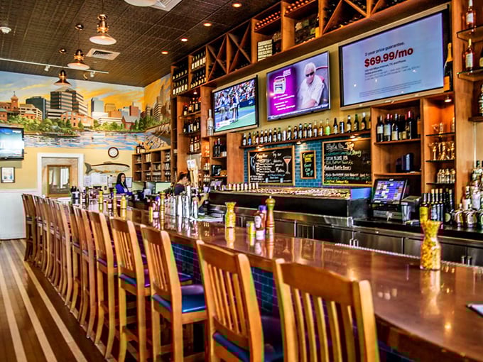 The bar area where liquid courage is dispensed before you order that whole fish you've been eyeing. Wood, warmth, and wine&mdash;the holy trinity.