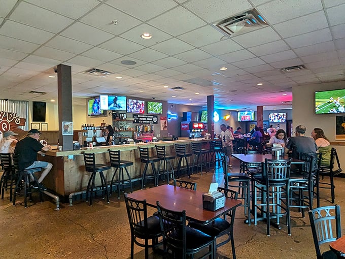 The bar area offers a front-row seat to sports on TV while the real main event&mdash;championship BBQ&mdash;plays out on your plate.