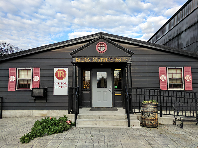The Barton 1792 Visitor Center welcomes bourbon pilgrims with its distinctive red shutters and the promise of spirits with stories.