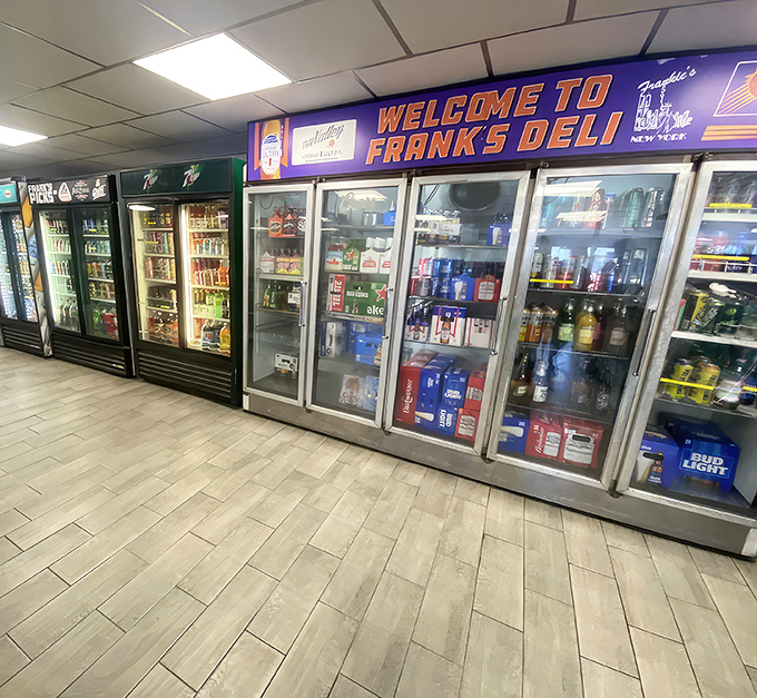 The beverage coolers at Frank's stand ready to quench any thirst. Because great sandwiches deserve proper hydration companions.