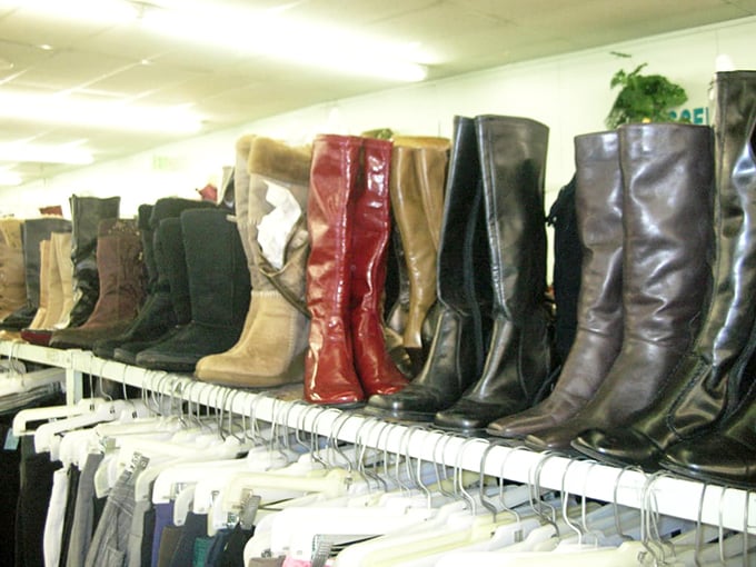 Boot boulevard: where leather footwear stands at attention, ready for their next adventure. From riding to hiking, these boots were made for bargain-hunting.