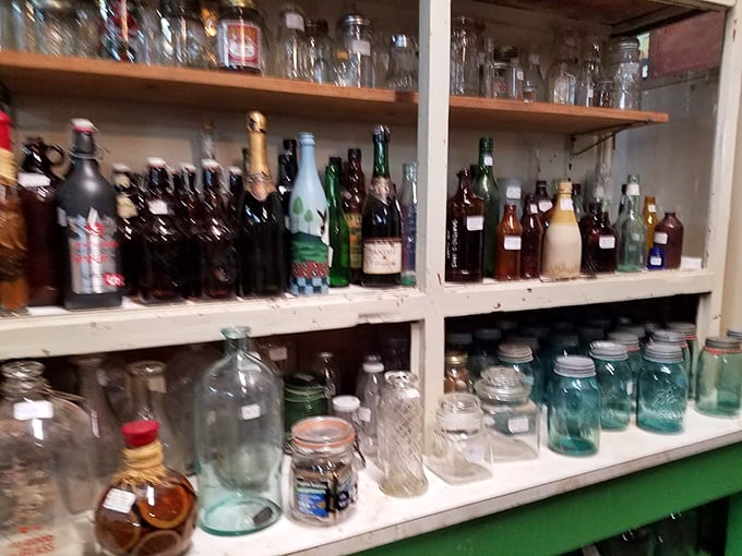 Liquid history in glass vessels. From blue Ball jars to amber bottles, these containers once held everything from medicine to moonshine.