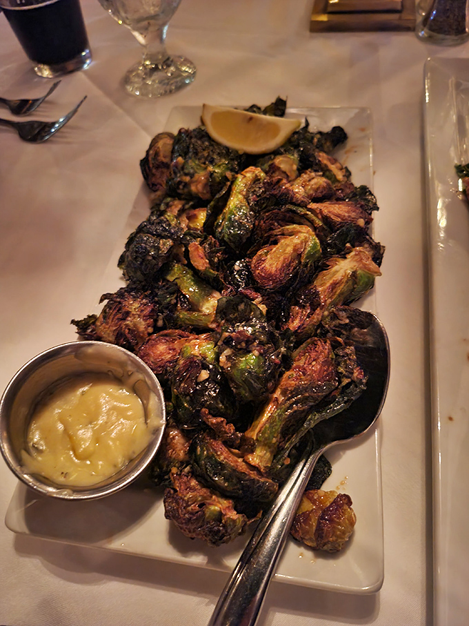 Brussels sprouts getting the royal treatment&mdash;charred to caramelized perfection, these aren't your childhood vegetable nightmares.