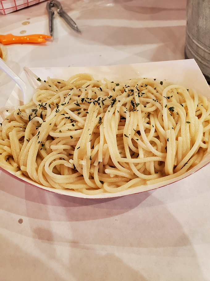 Butter garlic noodles that glisten under the lights like the strands of angel hair that angels actually use for special occasions.