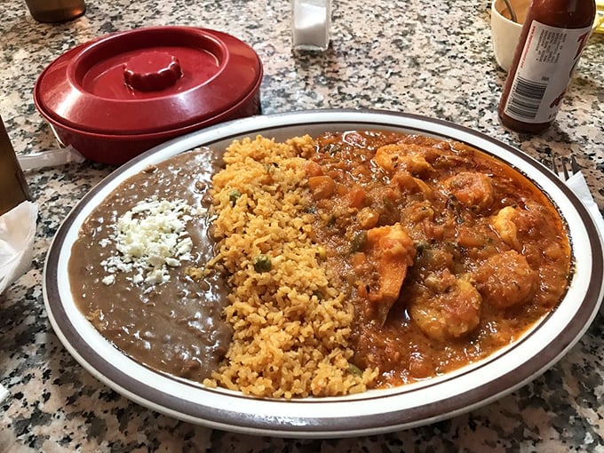 Camarones swimming in a sauce so vibrant it practically glows. Those shrimp didn't sacrifice themselves for nothing&mdash;this is seafood nirvana.