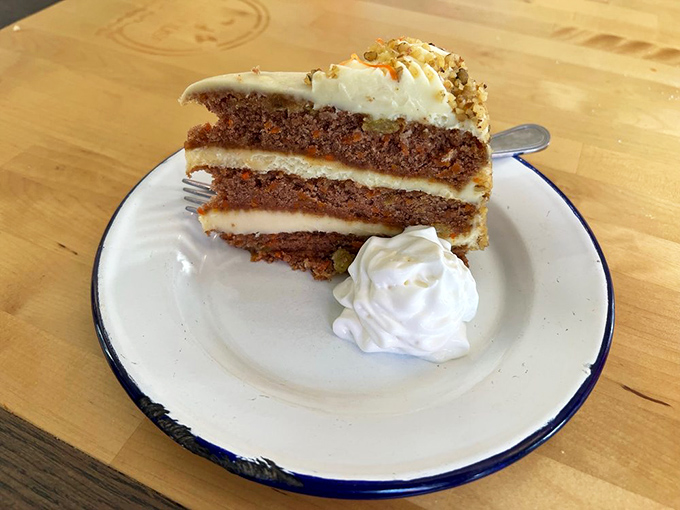 Carrot cake that disproves the theory that vegetables in dessert are punishment&mdash;three layers of spiced perfection with cream cheese frosting worth every calorie.