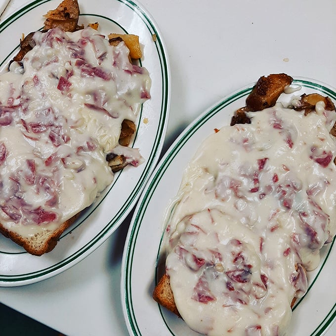 Creamed chipped beef on toast&mdash;what military veterans called by a colorful name, but what Kozy Korner elevates to comfort food royalty.