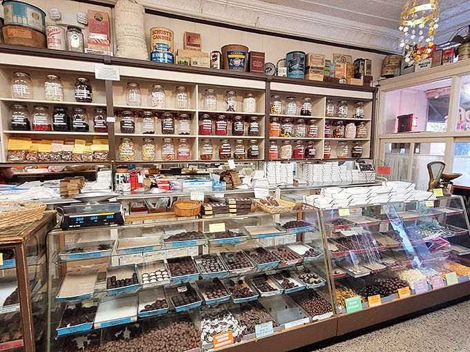 Museum-quality memorabilia meets mouth-watering merchandise in a display that makes modern convenience stores look like sad vending machines.