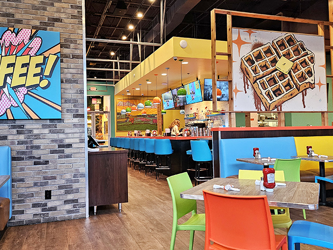 Pop art meets pancakes in this technicolor dreamscape where every design choice seems to whisper, "Your breakfast should be as exciting as you are."