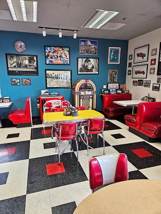 Elvis would approve of this corner where vintage meets vinyl, and every framed memory on the wall whispers, "Stay awhile, the pie's worth it." 