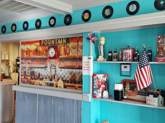 Route 66 memorabilia and Americana line the walls. This isn't decoration&mdash;it's a museum where you can eat the exhibits.