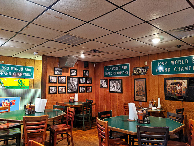 If these walls could talk, they'd probably say "Pass the ribs!" The decor here is a testament to decades of BBQ mastery.