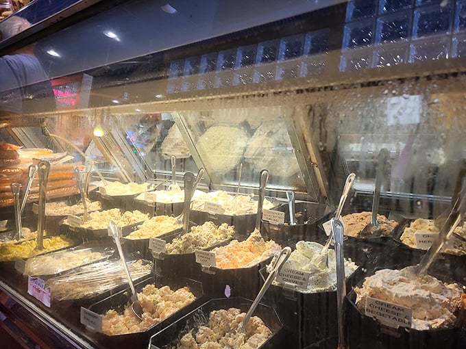Deli salads displayed like the treasures they are. Generations of family recipes scooped fresh daily for your sandwich-accompanying pleasure.