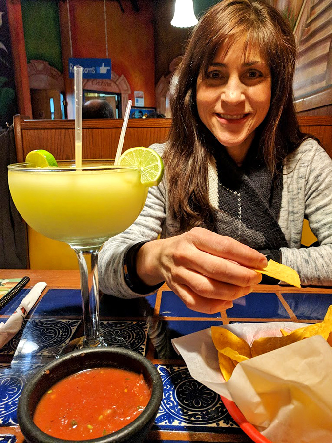 That margarita is practically posing for its Instagram moment. Served in a glass big enough to swim in, with chips for necessary sustenance.