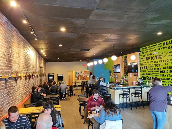 Where strangers become friends over shared appreciation of perfectly wrapped tortilla packages. Notice nobody's looking at their phones&mdash;the food demands attention.