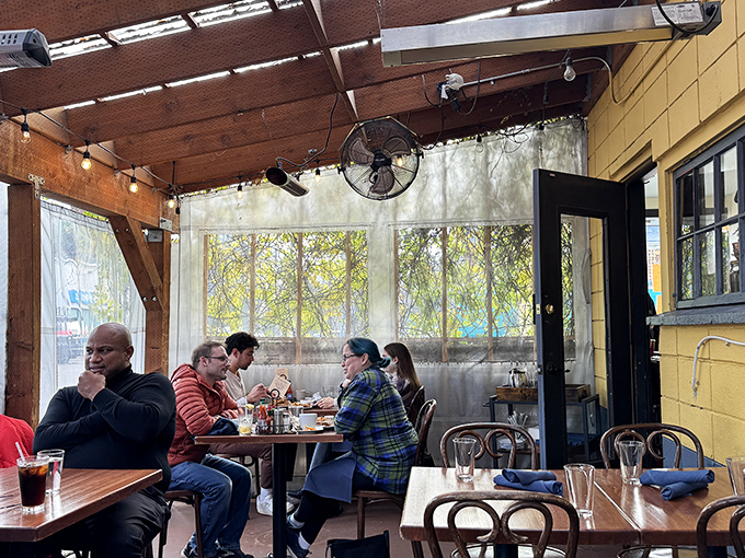 The covered patio offers a front-row seat to Portland life while you contemplate the serious business of what to order next.
