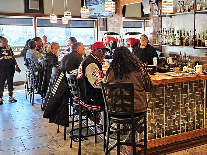 Community forms around great food. These bar patrons know the secret: happiness is just a cheesesteak away when you're at Marlow's.