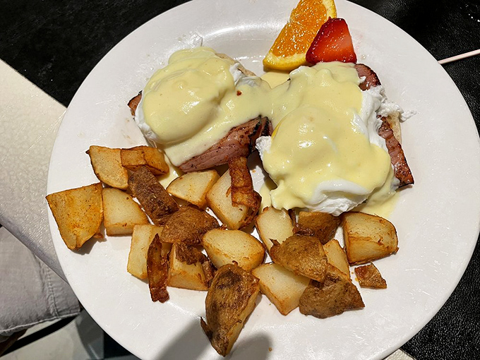 Eggs Benedict that makes you understand why people wait in line for breakfast. That hollandaise sauce is practically glowing with buttery potential.