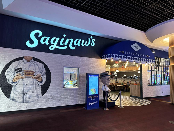 The entrance mural sets the stage: this isn't fast food; this is slow food done quickly by people who've perfected their craft.